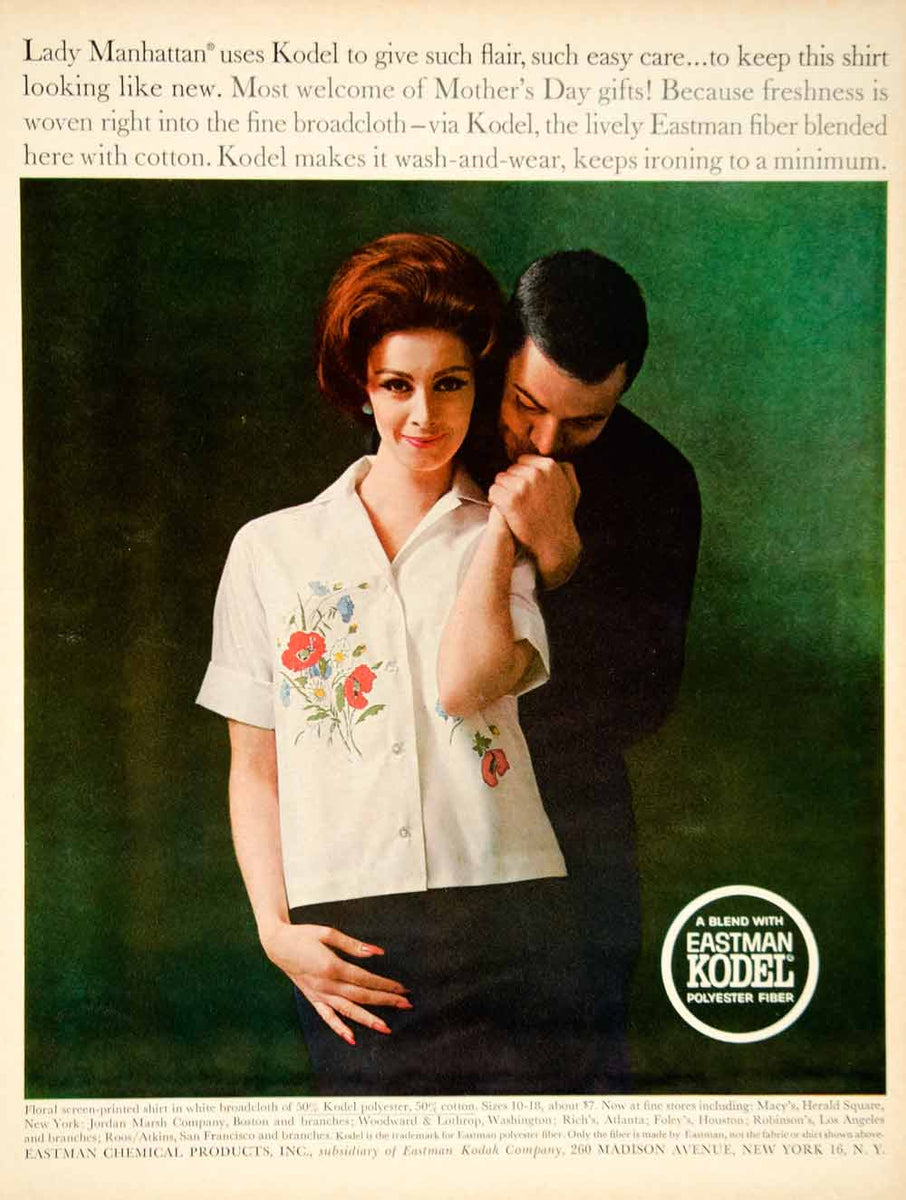 1962 Ad Vintage Lady Manhattan Floral Shirt Kodel Fabric Eastman 60s Y ...