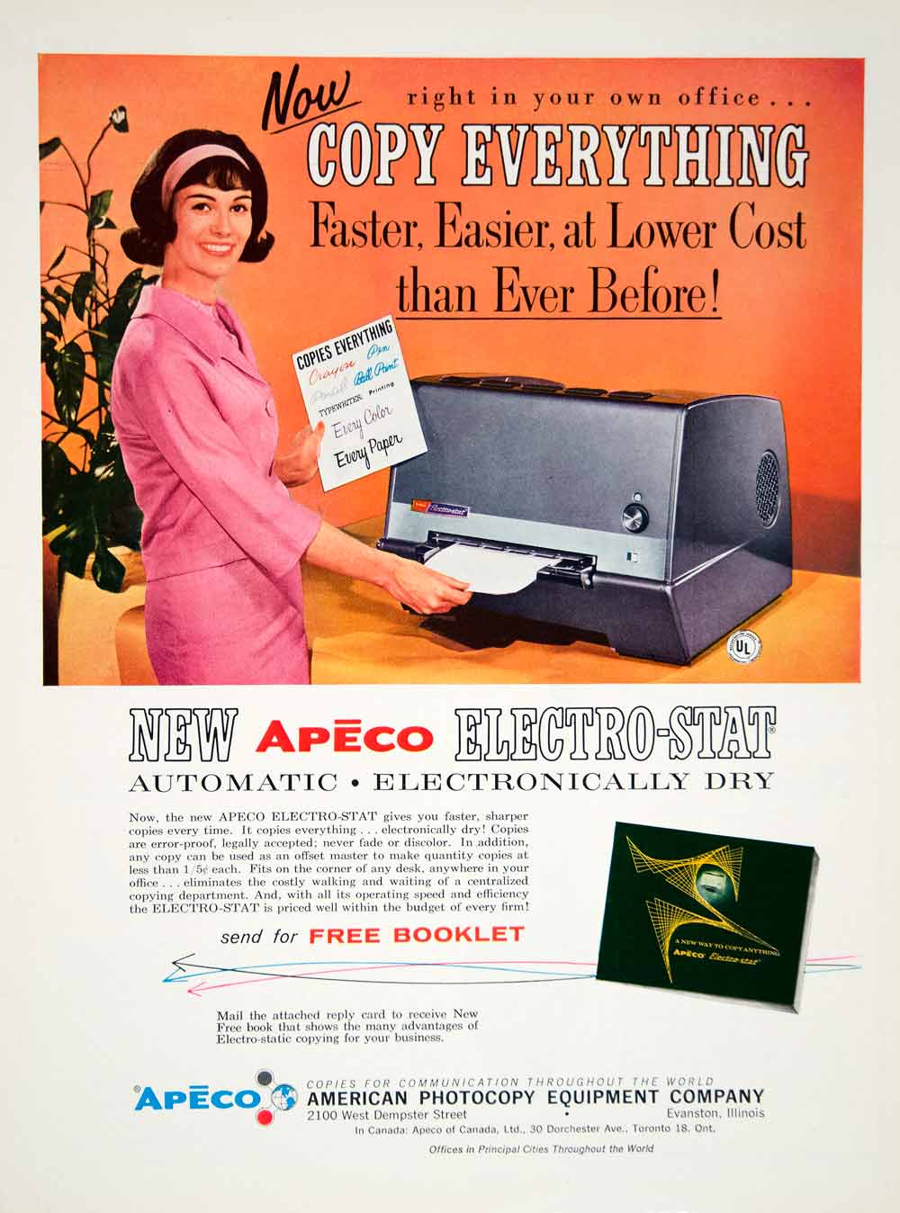 1963 Ad Vintage APECO Electro-Stat Office Copier Secretary 60s Fashion ...
