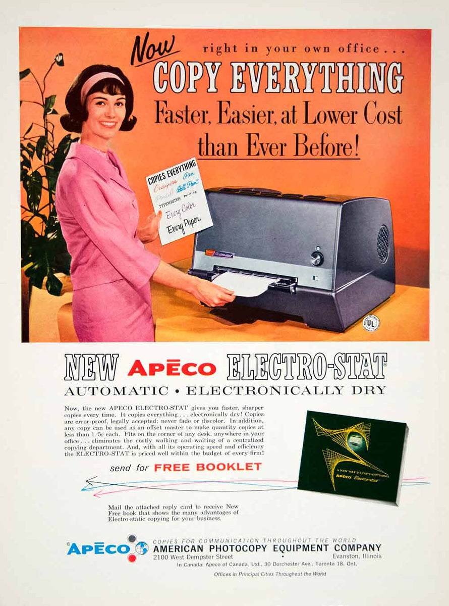 1963 Ad Vintage APECO Electro-Stat Office Copier Secretary 60s Fashion ...