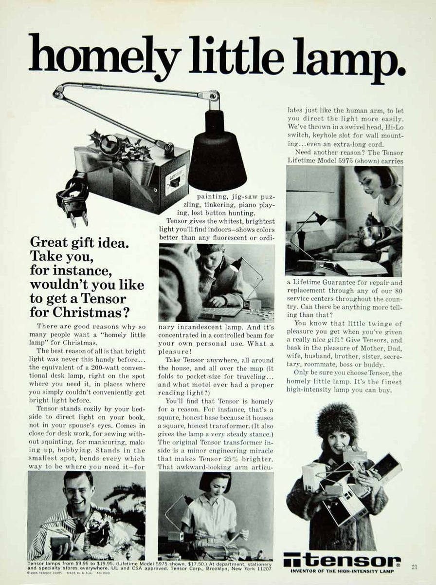 1965 Ad Vintage Tensor High-Intensity Lamp Light Lighting Interior Dec ...