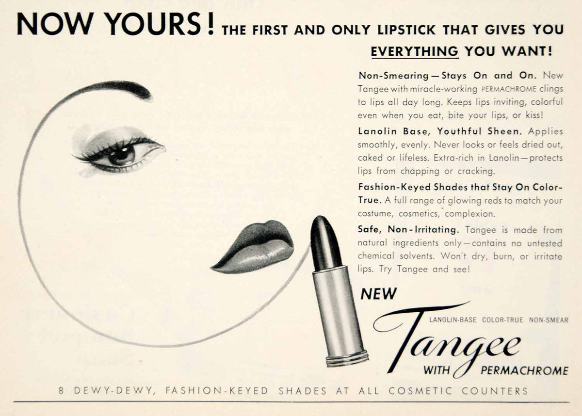 1952 Ad Vintage Tangee Lipstick Permachrome Lanolin Non-Smear Cosmetic ...