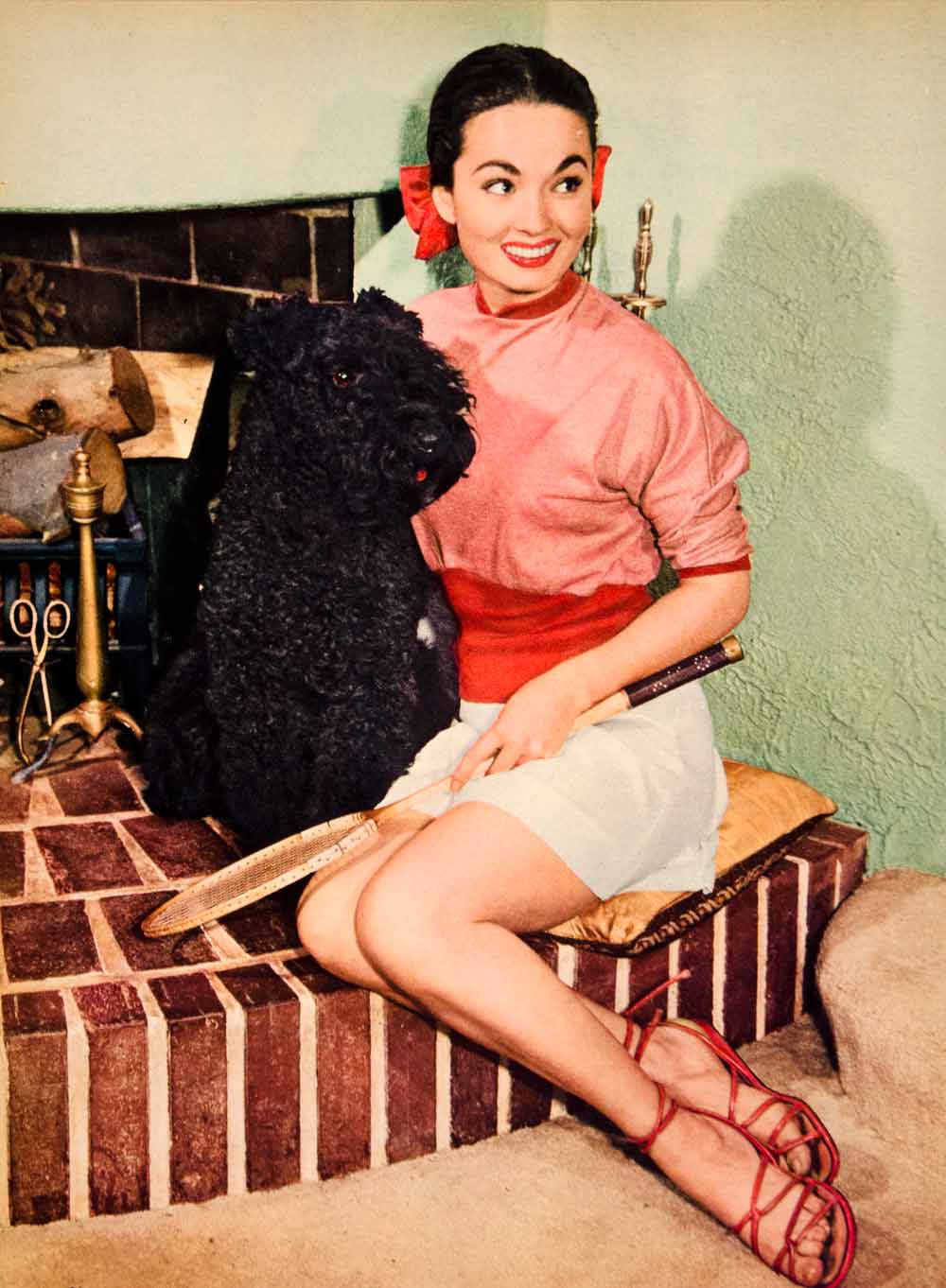 1952 Color Print Ann Blyth Portrait Dog Movie Actress Singer Film Moti ...