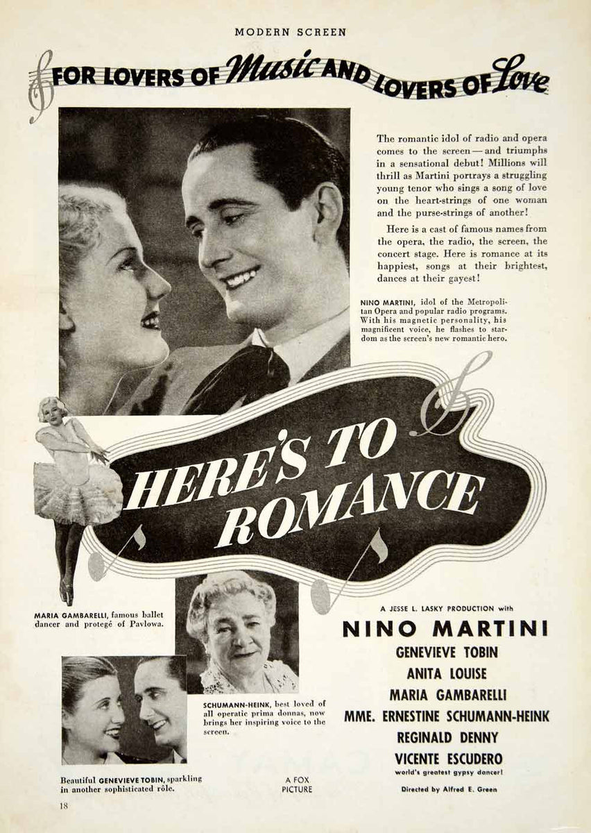 1935 Ad Movie Here's to Romance Nino Martini Genevieve Tobin Fox Film ...