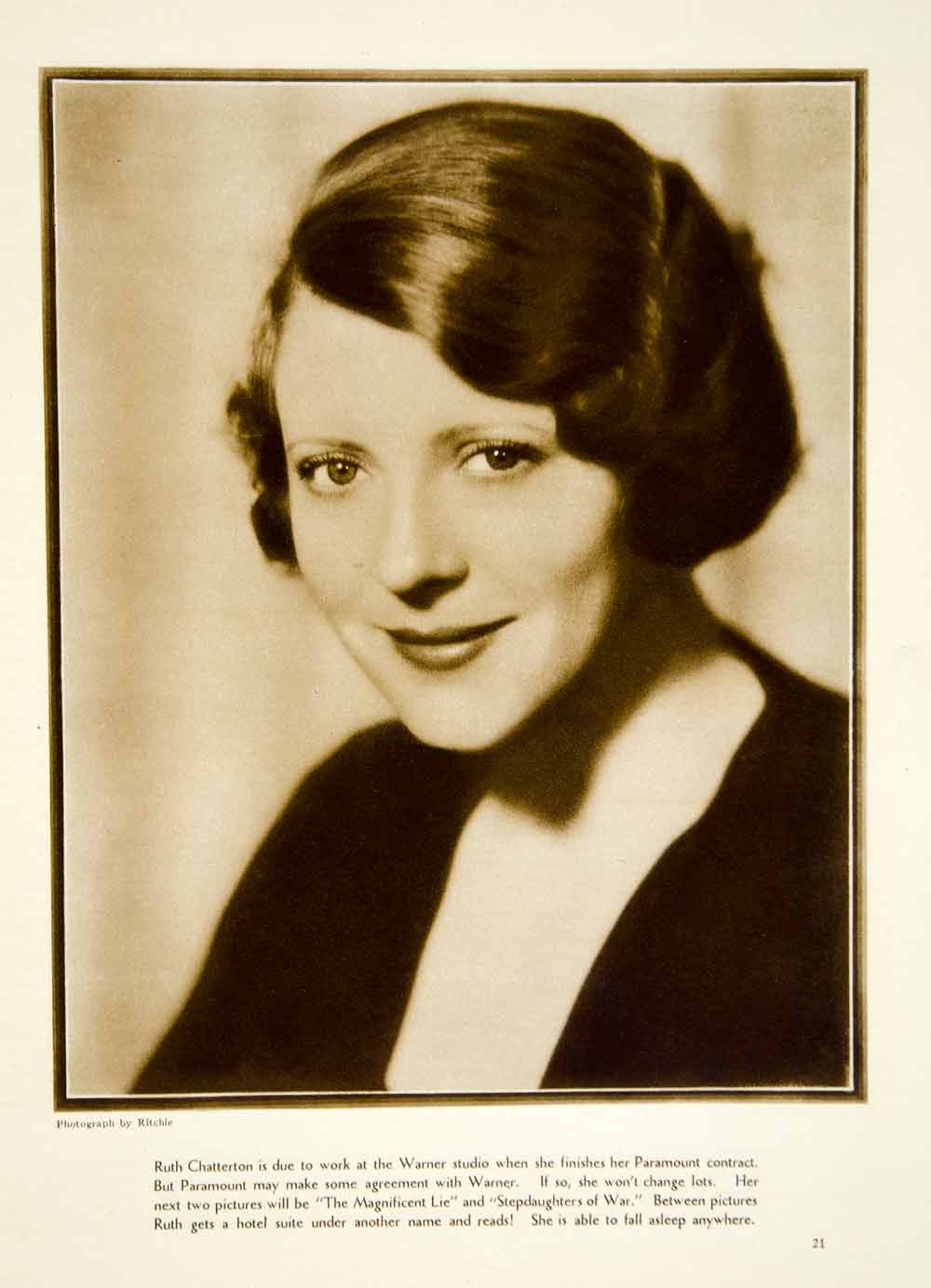 1931 Rotogravure Ruth Chatterton Portrait Actress Stage Film Movie YMS ...