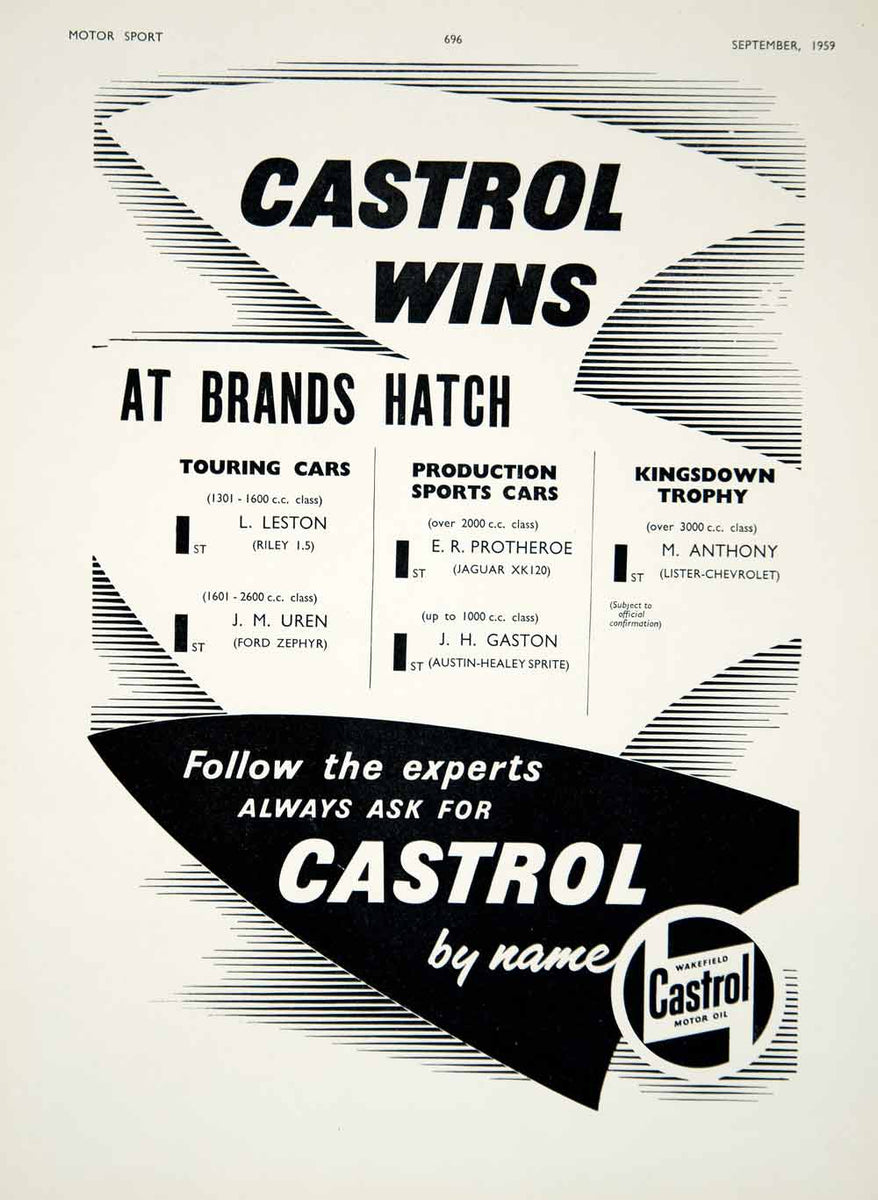 1959 Ad Castrol Motor Oil Car Auto Racing British Grand Prix Brands Ha ...