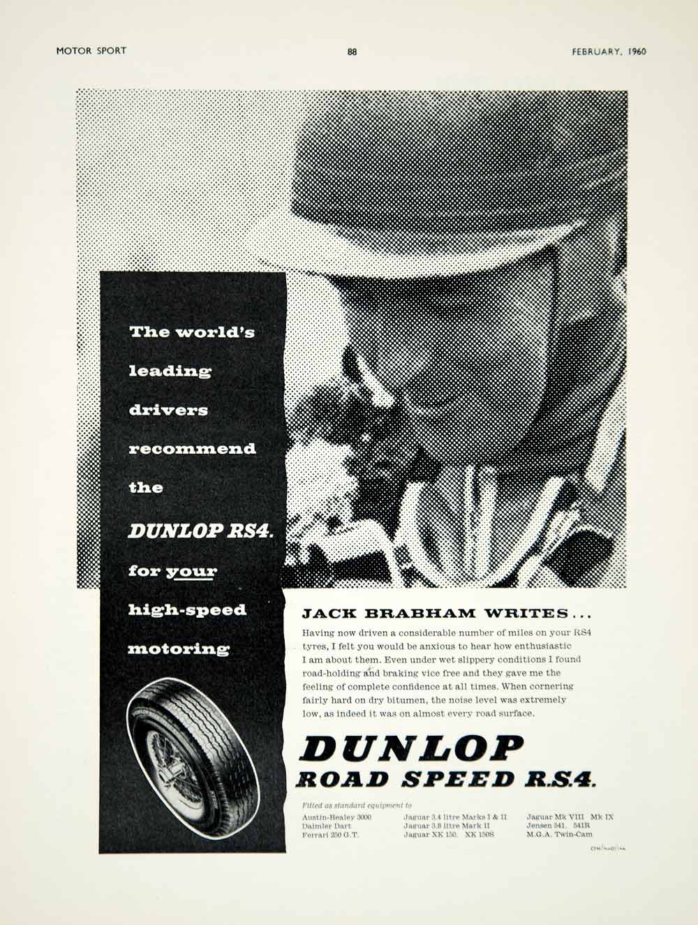 1960 Ad Dunlop Road Speed RS4 Car Tyres Tires Auto Part Jack Brabham R ...