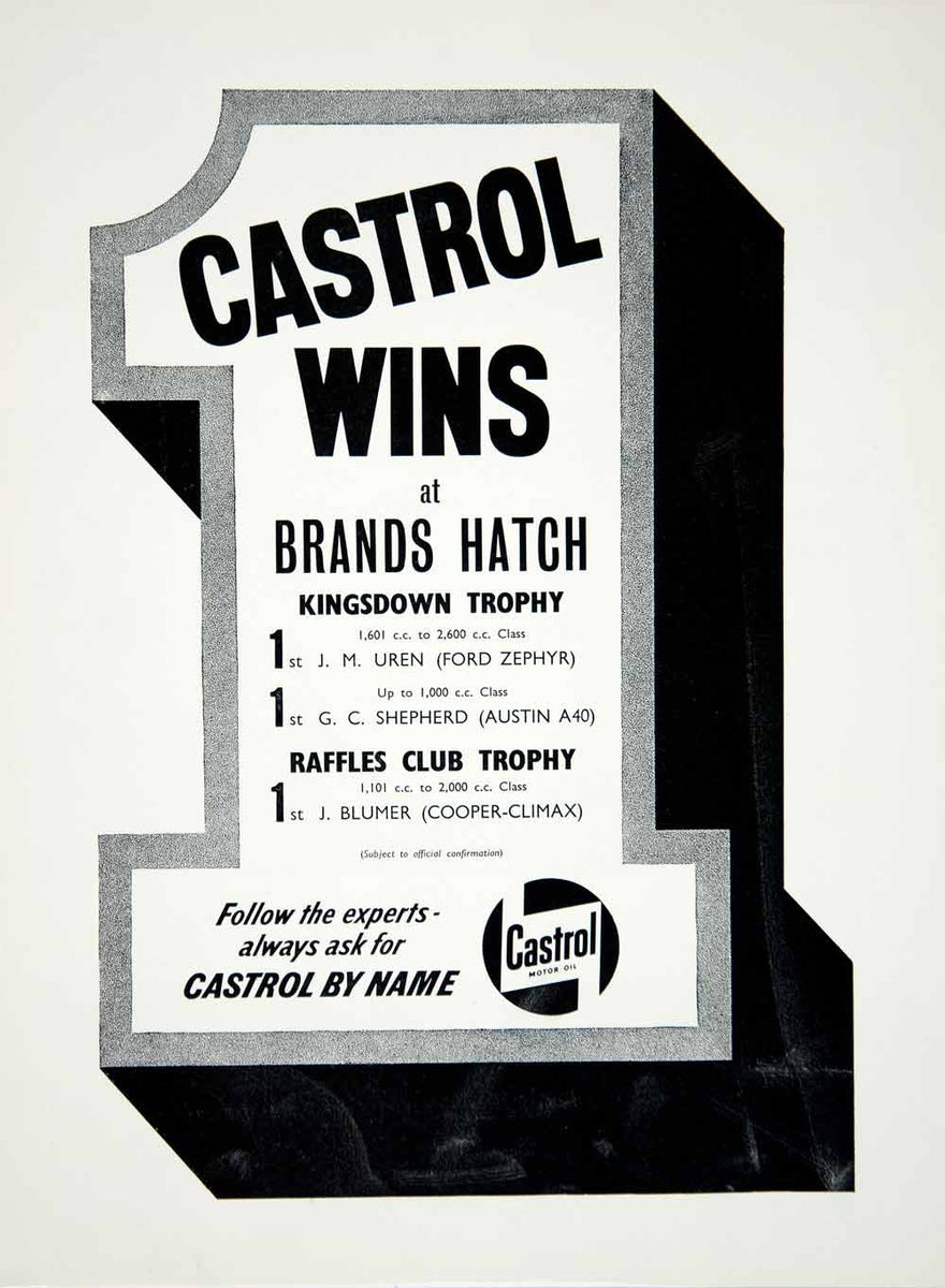 1960 Ad Castrol Motor Oil Petrol Kingsdown Trophy Brands Hatch Auto Ra ...