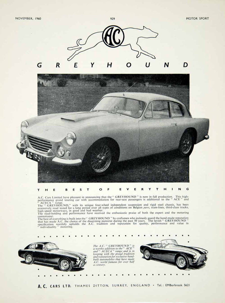 1960 Ad 1961 AC Greyhound 2-Door Coupe Classic Car Collector Automobil ...