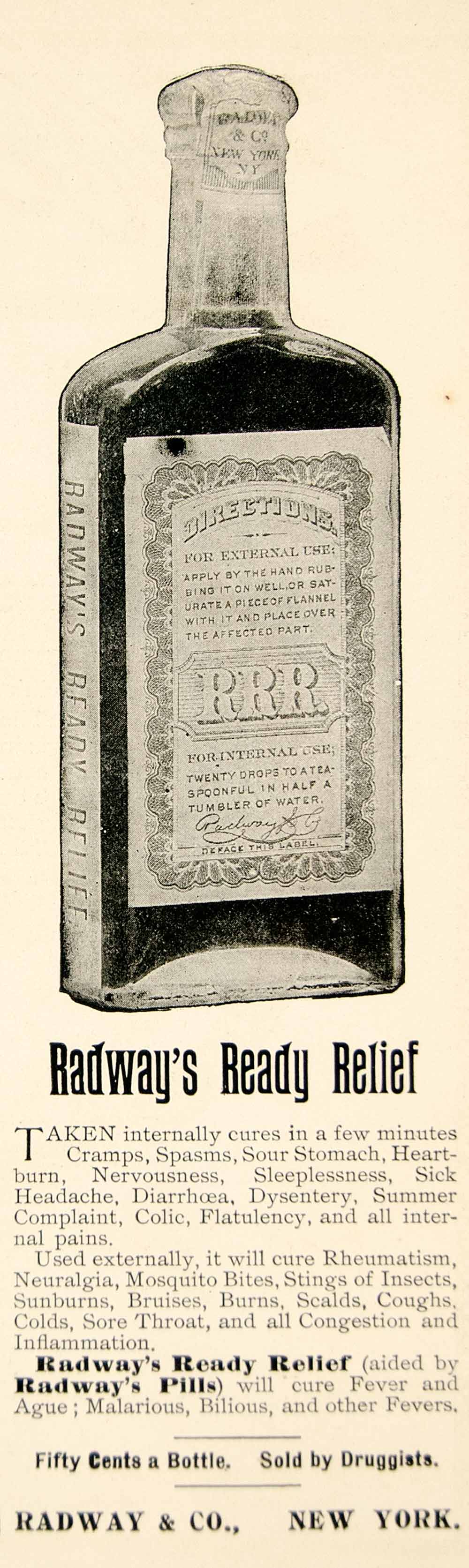 1895 Ad Antique Radway's Ready Relief Medical Quackery Tonic Cure Poti ...