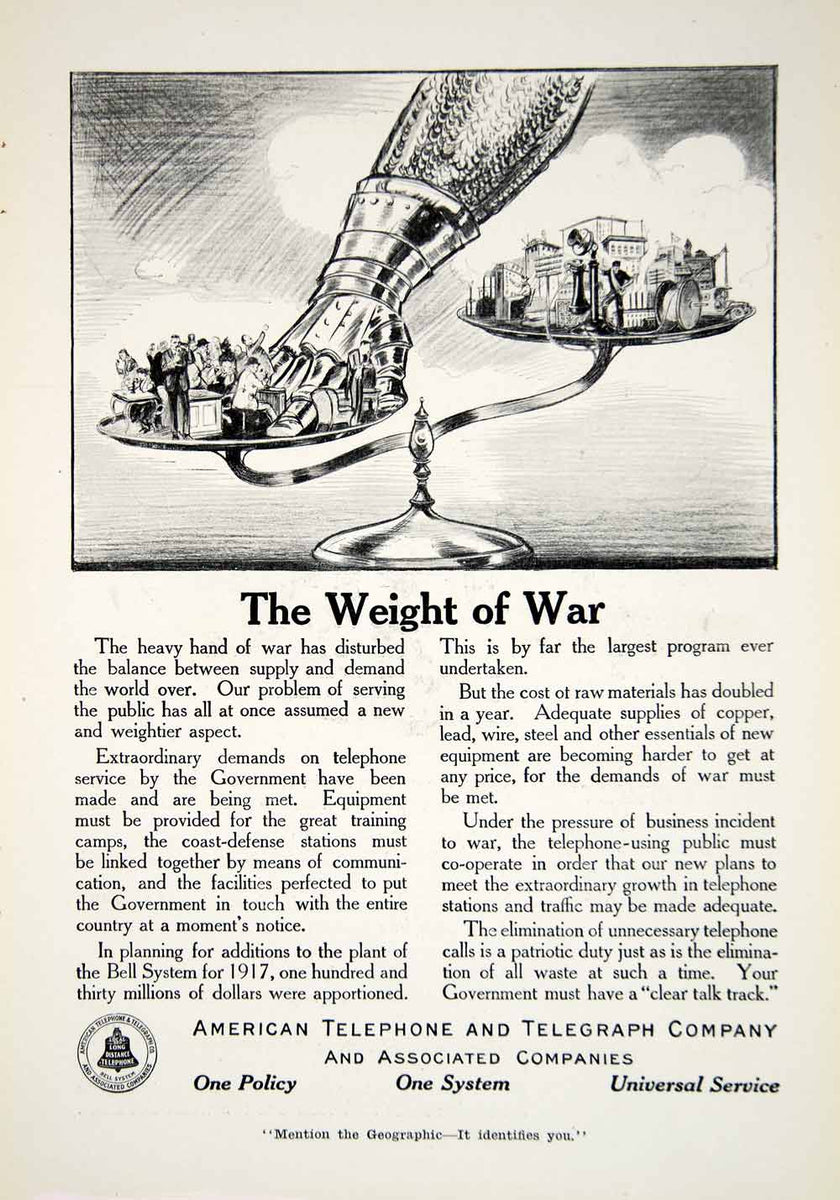 1917 Ad American Telephone Telegraph Company Wartime Advertisement Ima ...