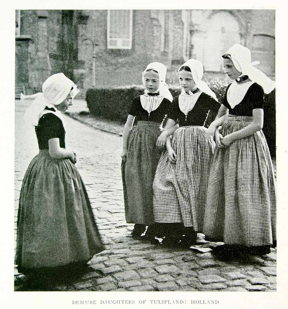 1918 Print Holland Dutch Girls Costume Traditional Dress The Netherlan ...