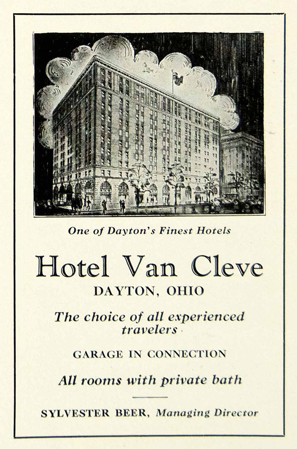 1930 Ad Hotel Van Cleve Dayton Ohio Sylvester Beer Hospitality Archite ...