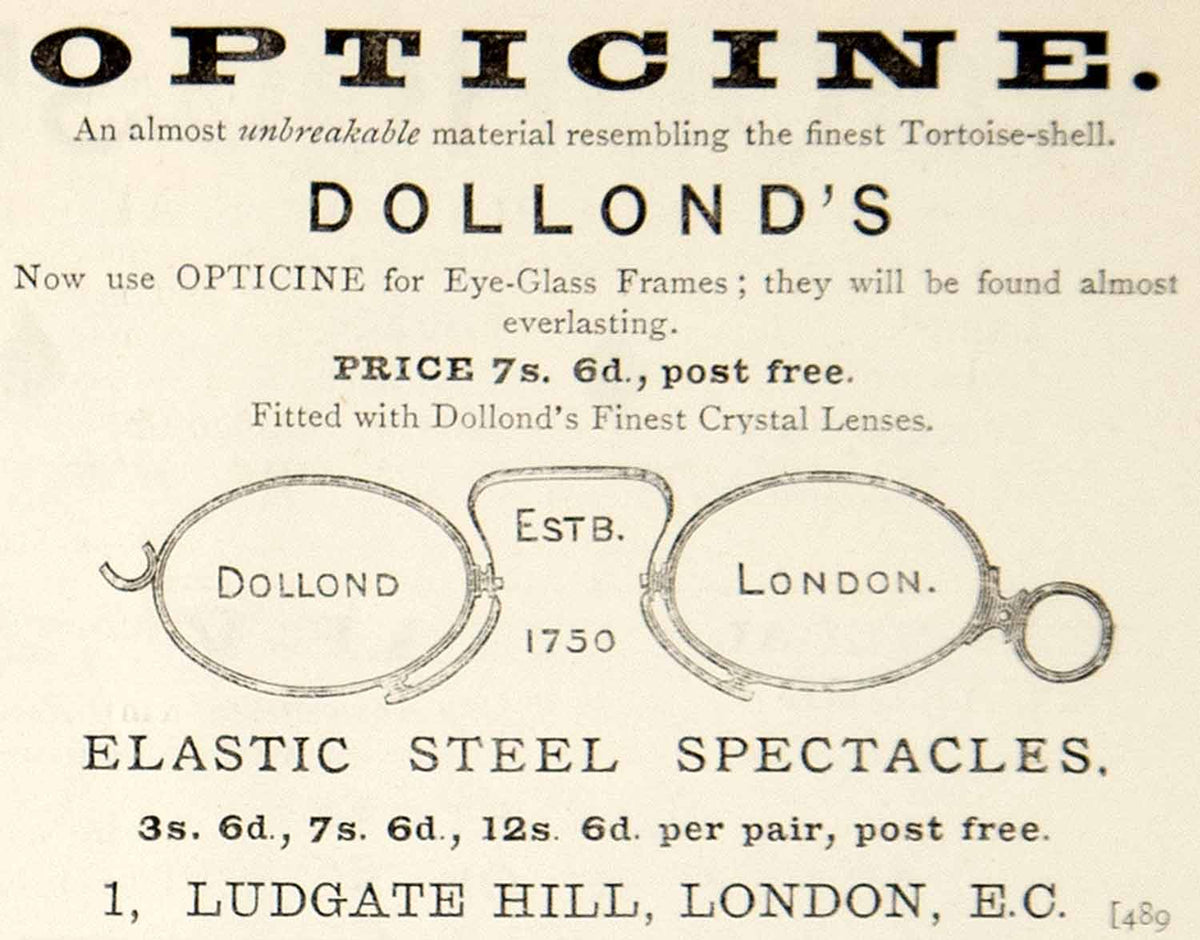 1885 Ad Dollonds Opticine Eyeglasses Spectacles Frame London Victorian ...