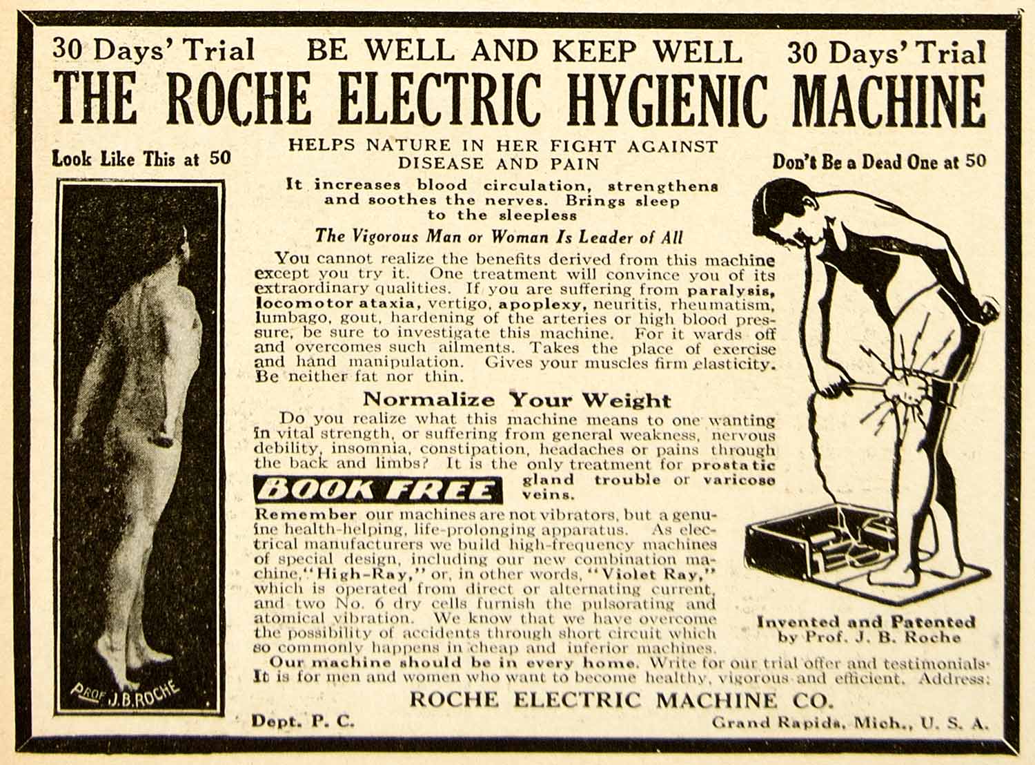1920 Ad JB Roche Electric Hygiene Machine Dept PC Grand Rapids Michiga ...