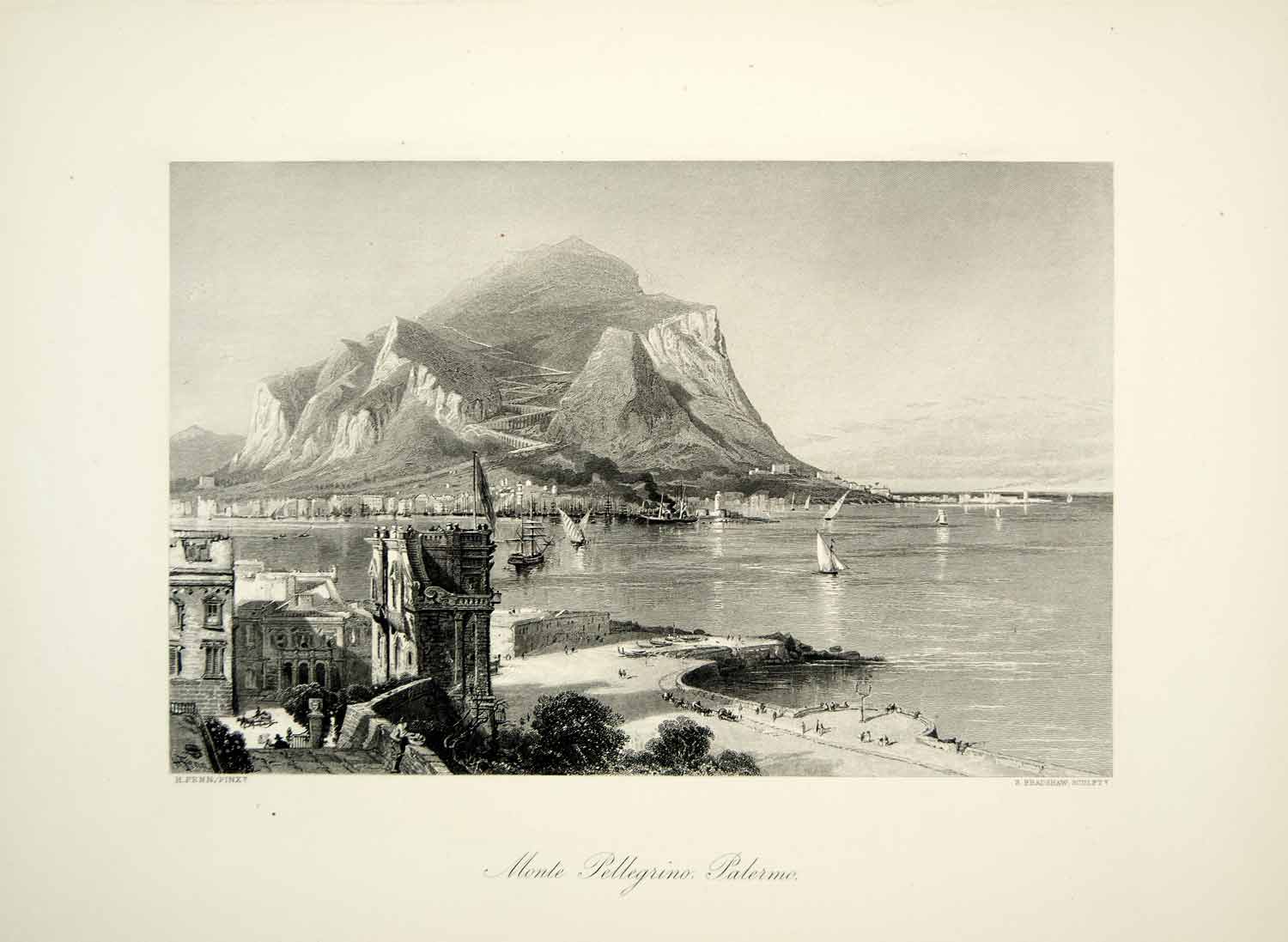 1878 Steel Engraving Harry Fenn Art Monte Pellegrino Palermo Italy Sai ...