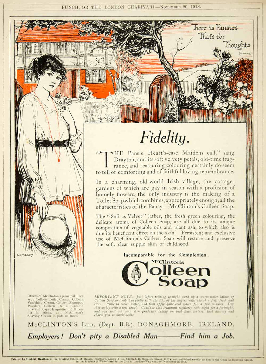 1918 Ad Vintage Colleen Soap Irish Cottage McClinton's Donaghmore Irel ...
