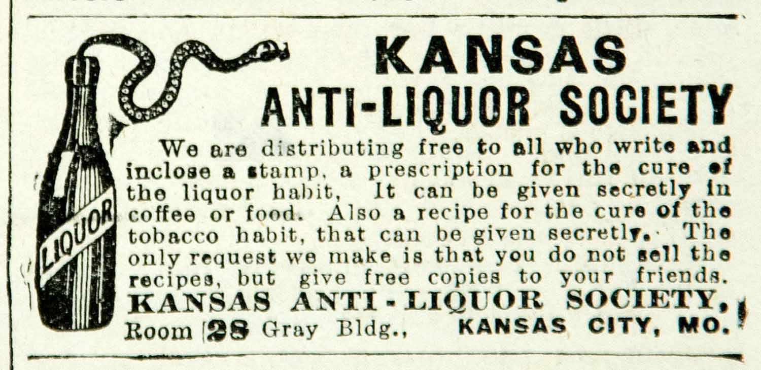 1907 Ad Kansas Anti-Liquor Society Temperance Movement Alcohol Medical ...