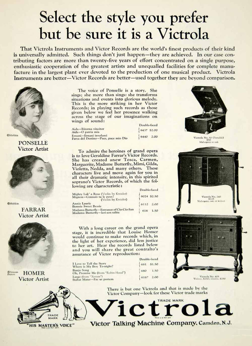 1924 Ad Victor Talking Machine Victrola Phonograph Record Player Opera ...