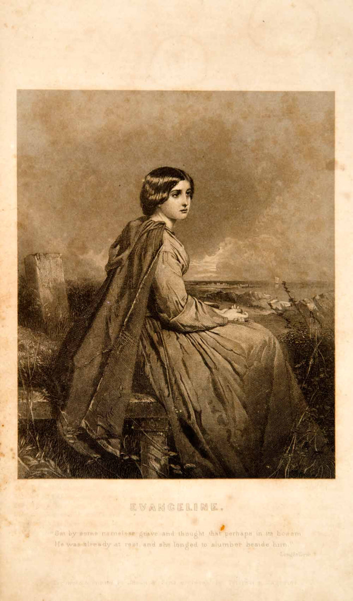 1856 Steel Engraving Evangeline Grave Poem Henry Wadsworth Longfellow ...