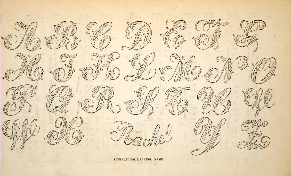 1870 Wood Engraving Victorian Alphabet Pattern Needlework Handiwork Le ...