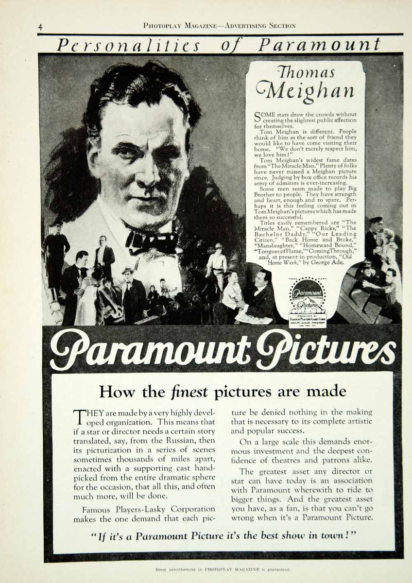 1925 Ad Vintage Paramount Pictures Thomas Meighan Silent Film Era Acto ...