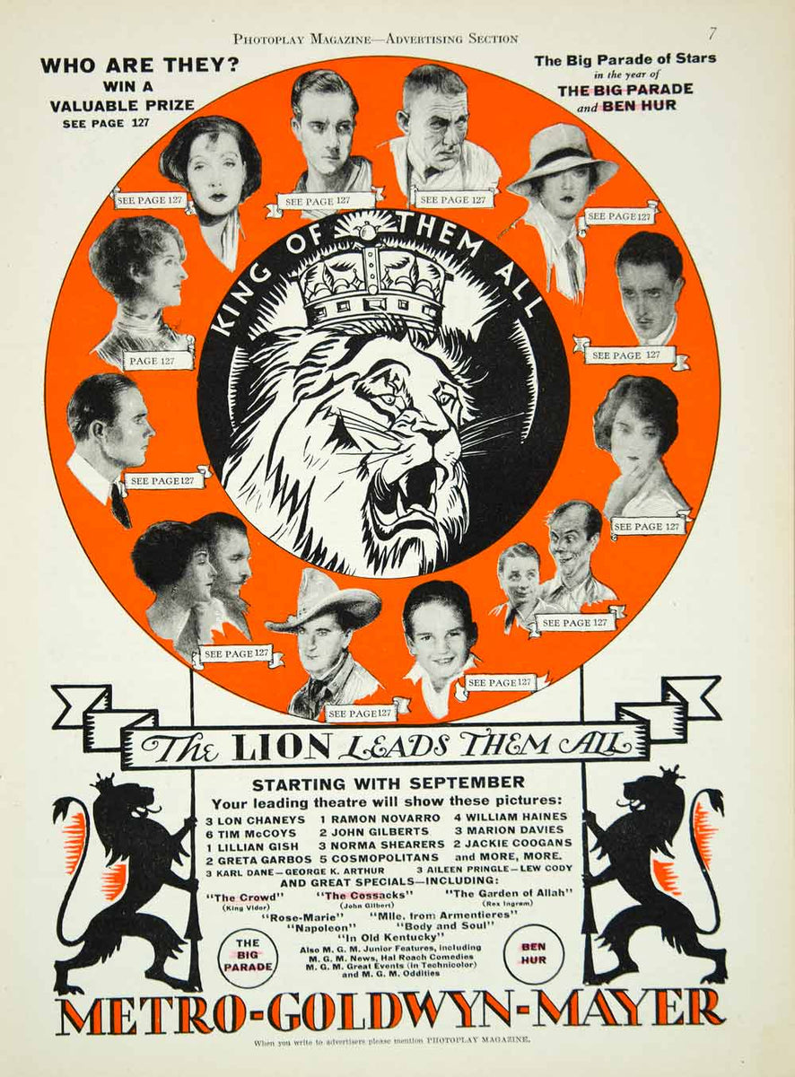 1927 Ad Silent Film MGM Leo Lion Mascot Logo Metro Goldwyn Mayer Movie ...