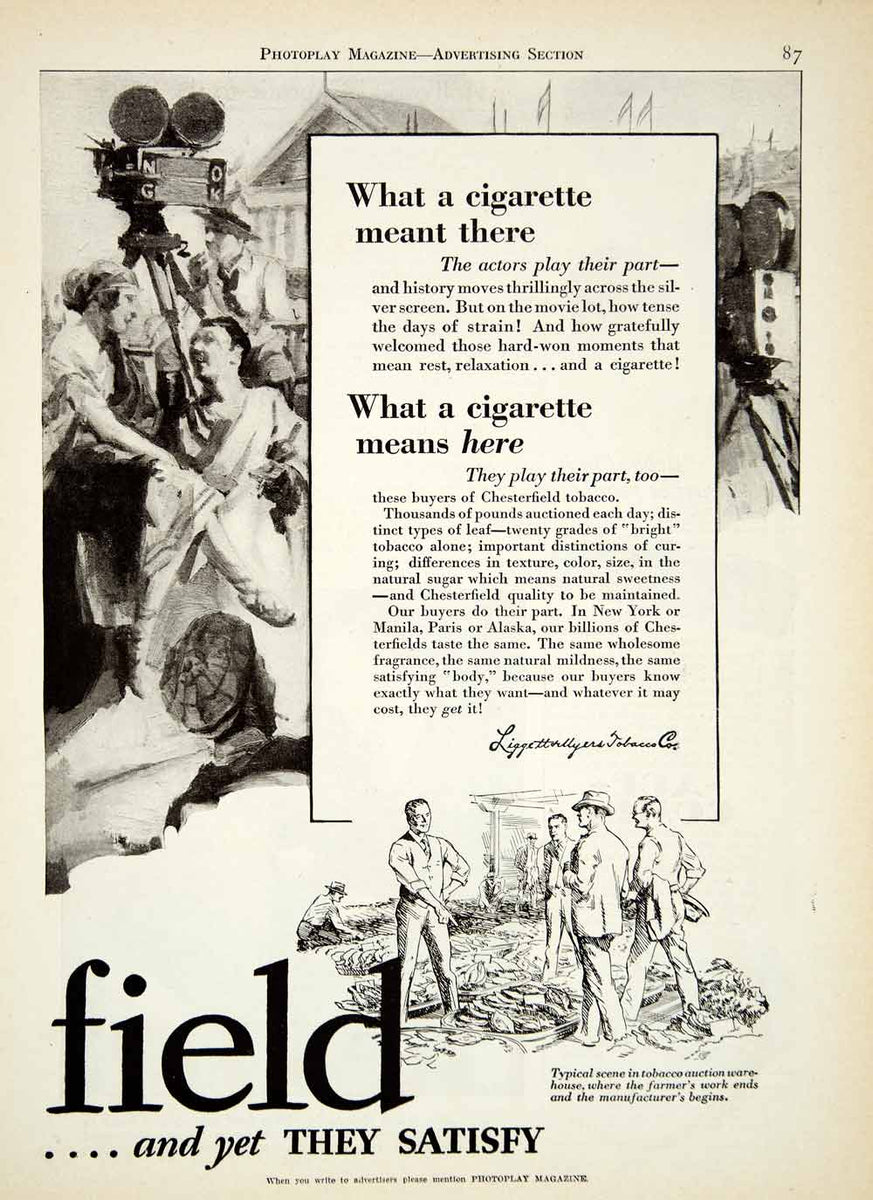 1929 Ad Vintage Chesterfield Cigarettes Hollywood Movie Set Roman Cent ...