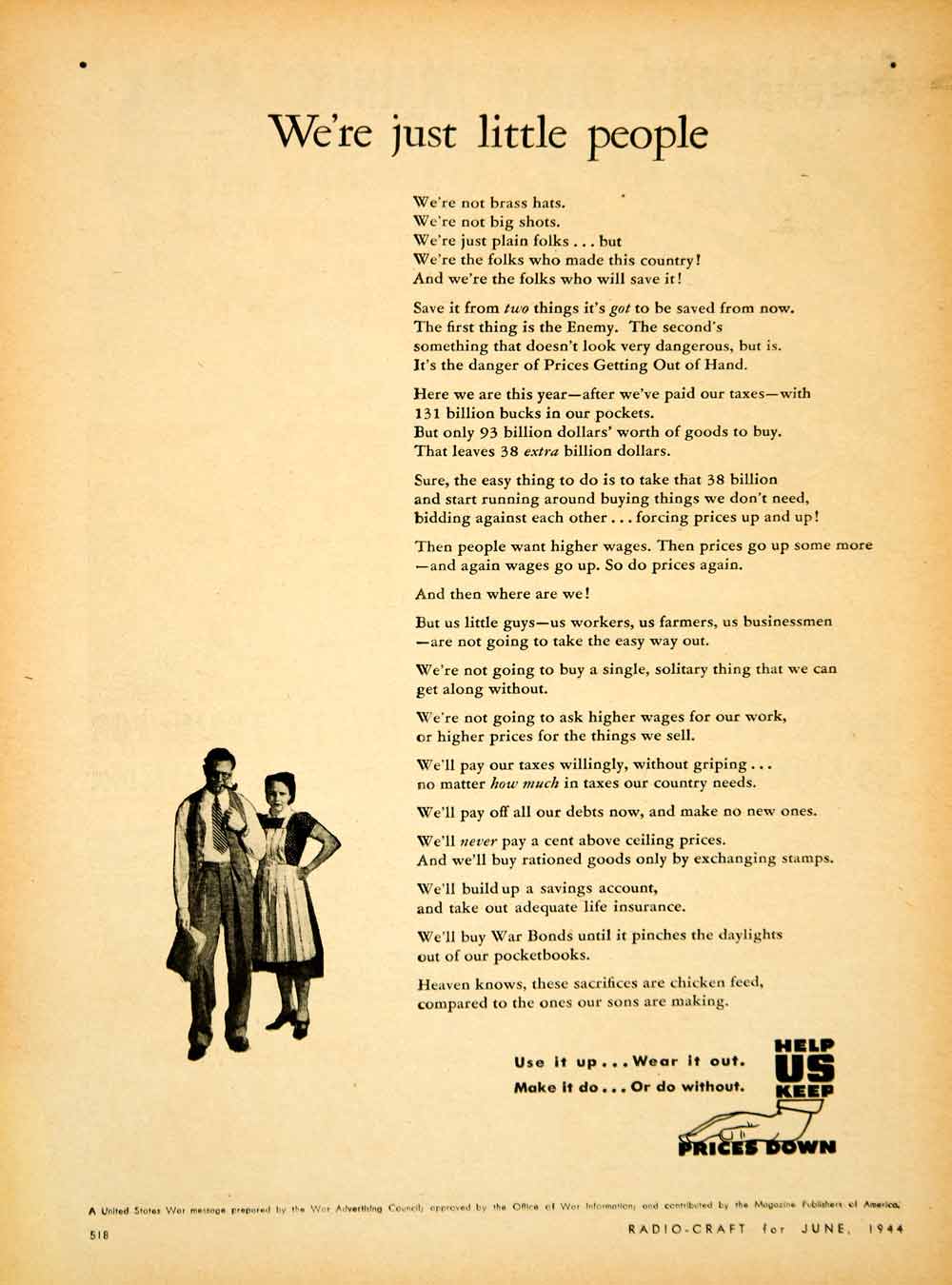1944 Ad World War II Effort Advertising Council Money Spending Little ...
