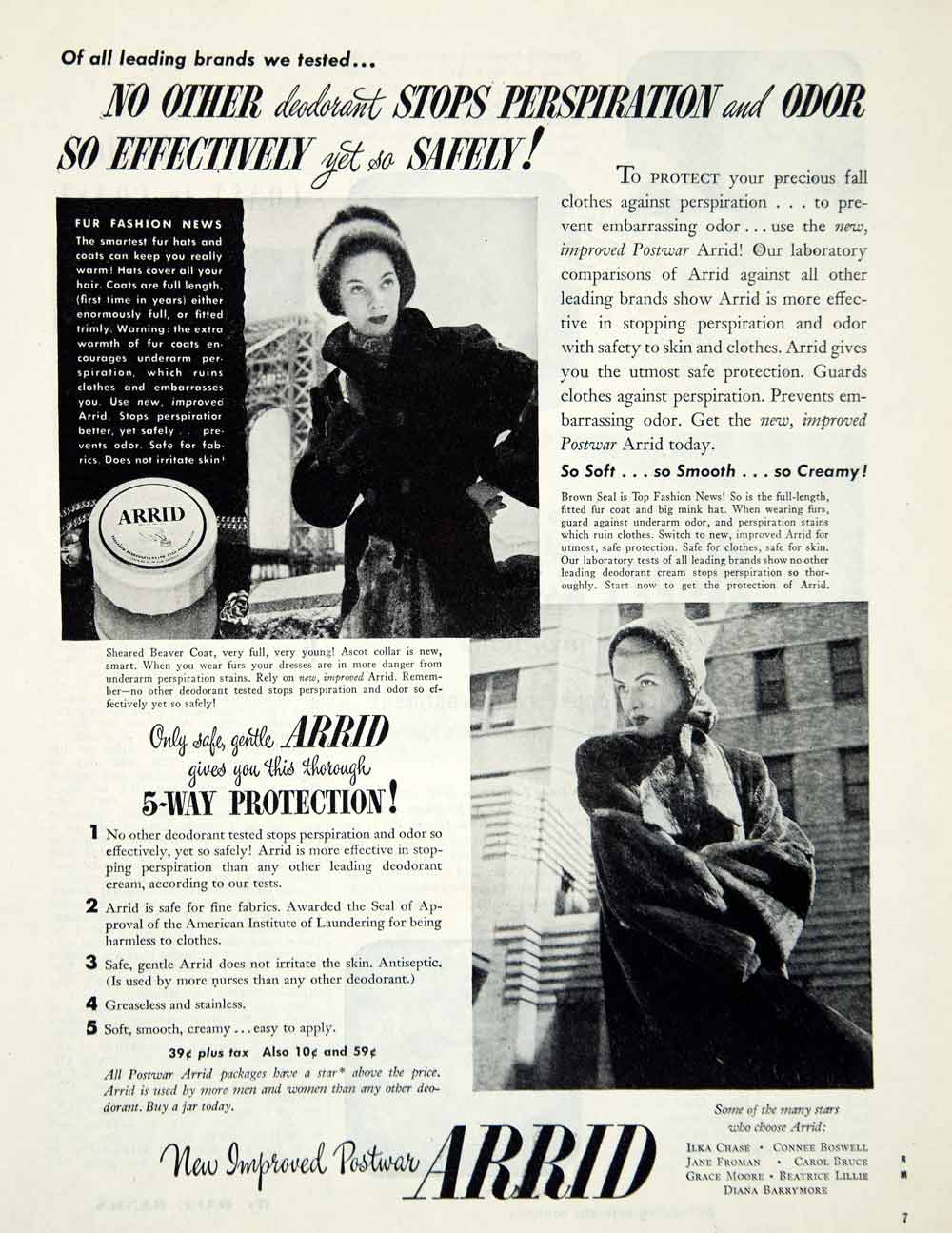 1946 Ad Vintage Arrid Antiperspirant Deodorant Perspiration Cream Body ...