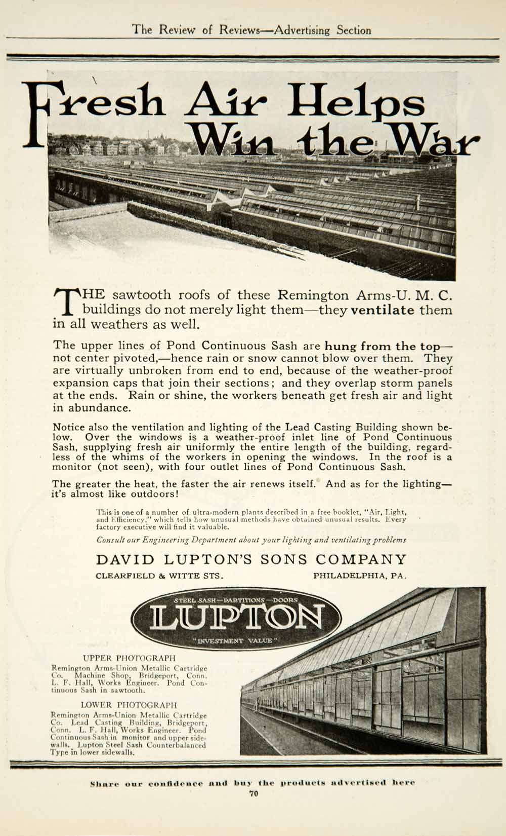 1917 Ad David Lupton Son Pond Continuous Sash Roofing Construction Bui – Period Paper Historic ...