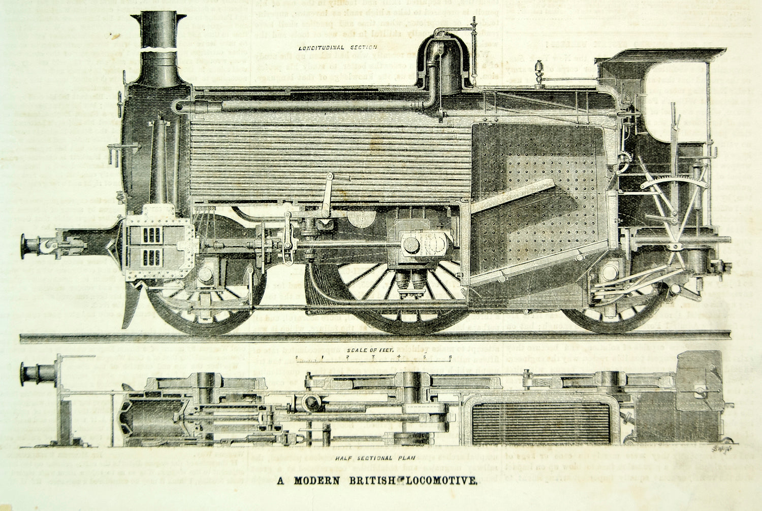 1875 Wood Engraving Antique British Steam Locomotive Train Cutaway Vie ...