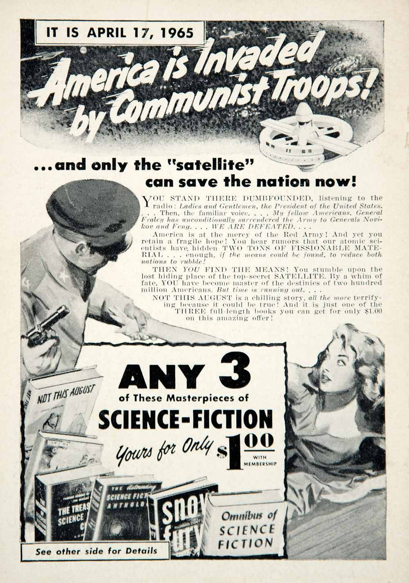 1956 Ad Science Fiction Book Club Garden City NY America Invaded Commu ...