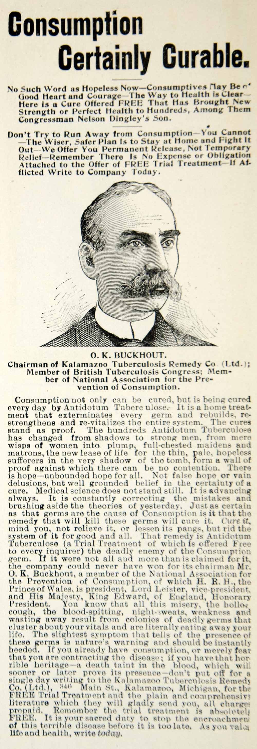 1903 Ad Tuberculosis TB Consumption Cure Antidotum Tuberculose Kalamaz ...