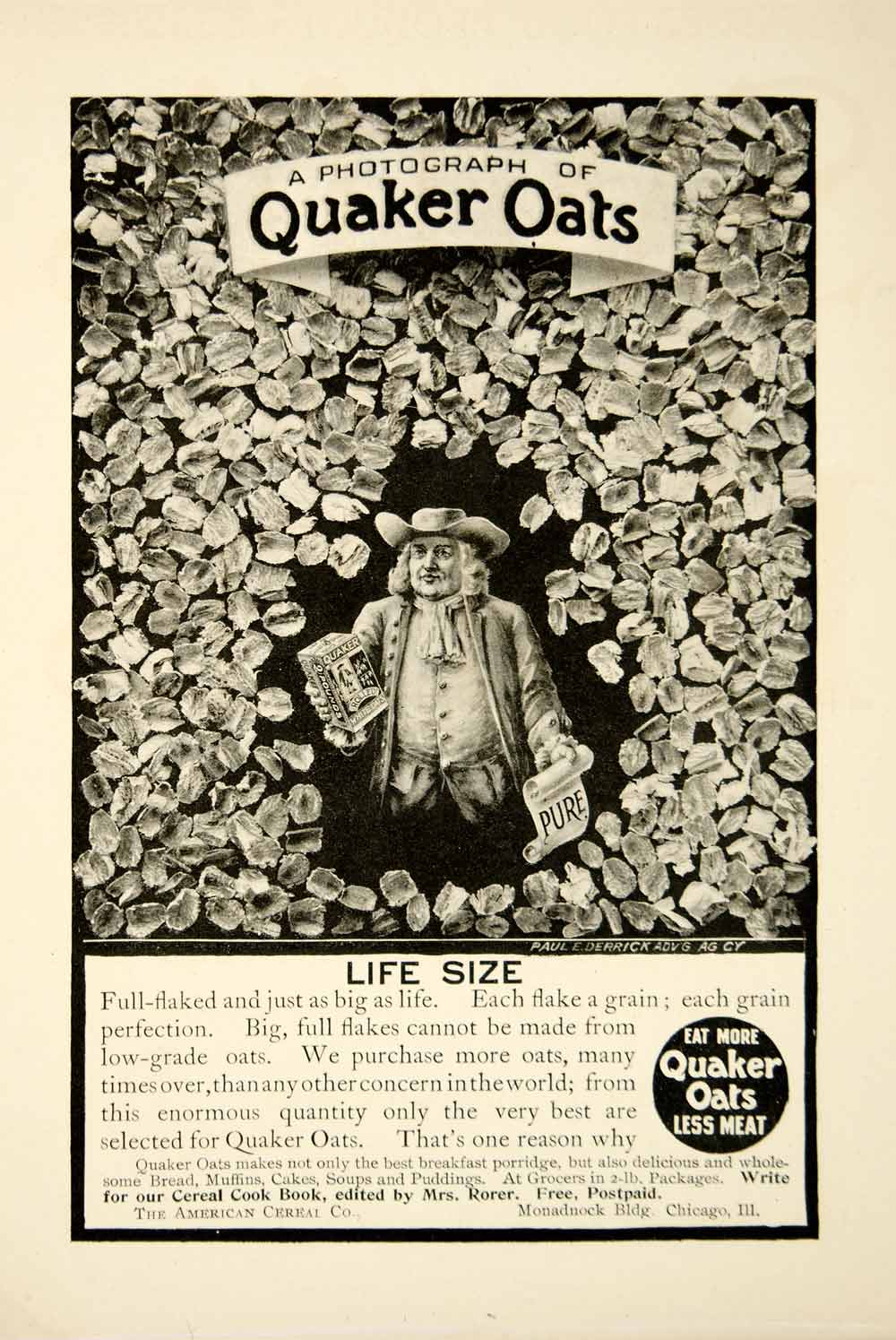 1900 Ad Quaker Oats Man Advertising Icon Breakfast Cereal Life Size Im ...