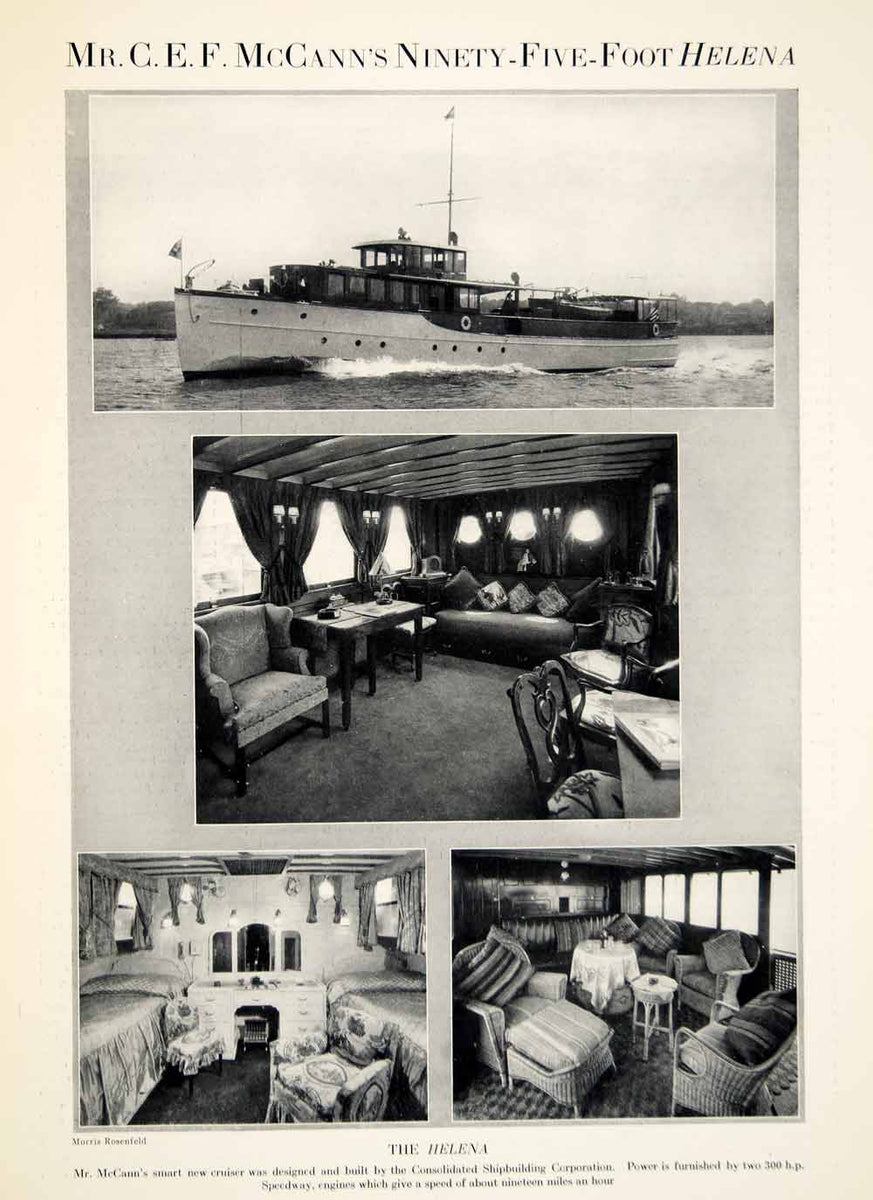 1928 Print McCann Helena Cruiser Consolidated Shipbuilding Boat Interi ...