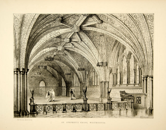 1870 Wood Engraving Saint Stephens Crypt Westminster London England YT ...