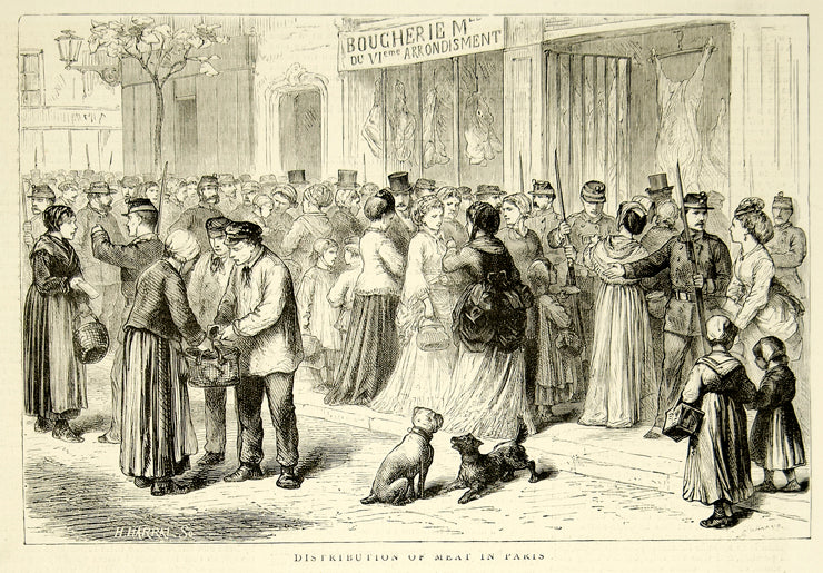 1870 Wood Engraving Boucherie Meat Distribution Franco-Prussian War St ...