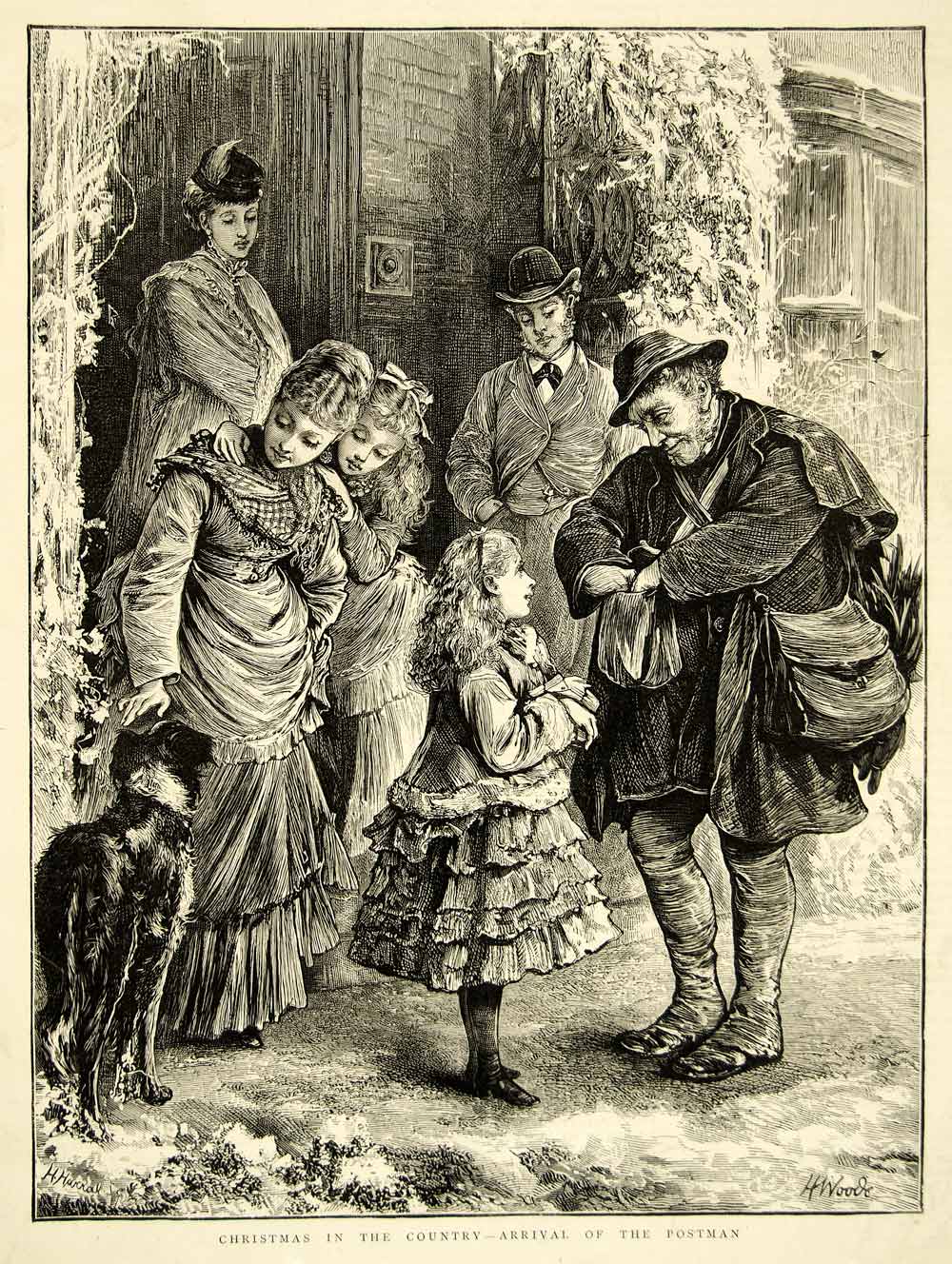 1872 Wood Engraving Henry Wood Art Postman Christmas England Victorian ...