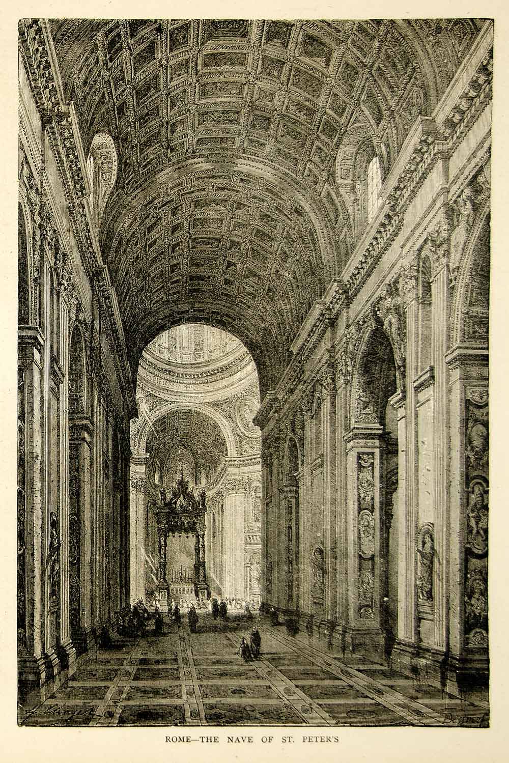 1872 Wood Engraving Art St Peters Basilica Vatican City Renaissance YT ...