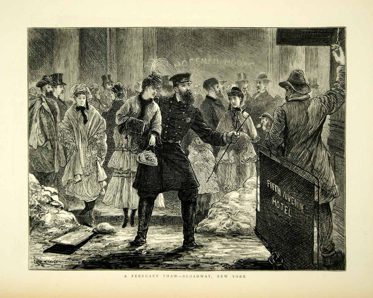 1872 Wood Engraving William J Hennessy Art February Thaw Broadway NYC ...