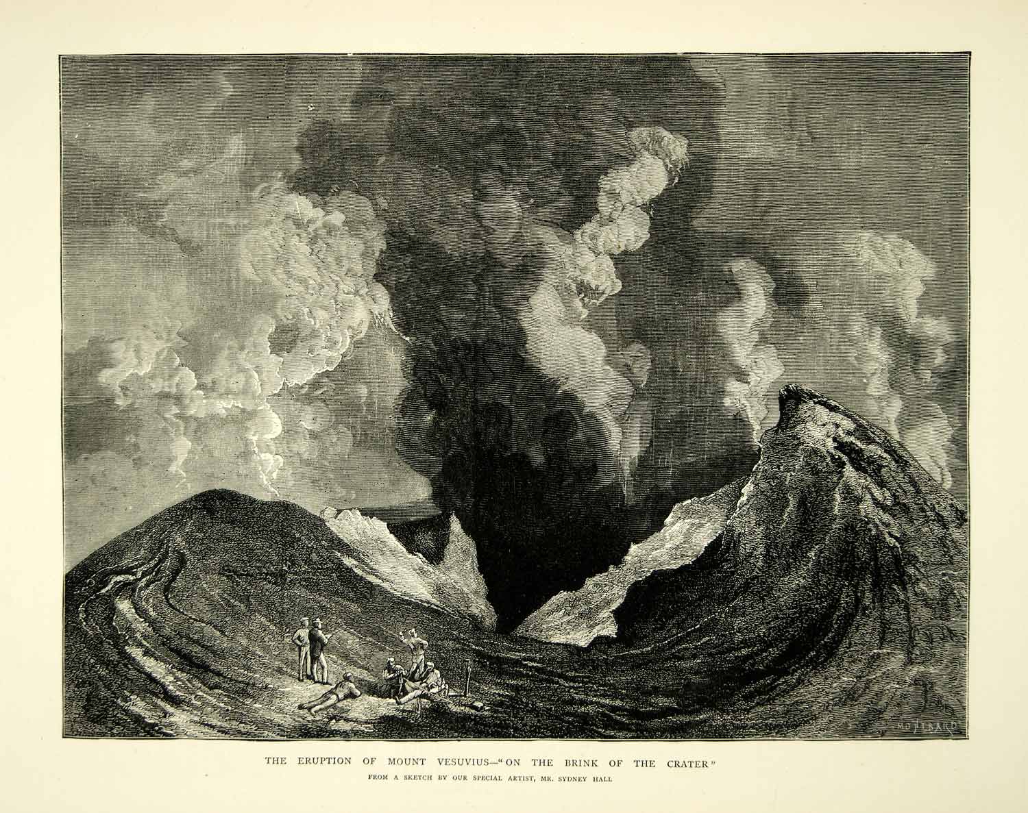 1872 Wood Engraving Sydney Hall Art Mt Vesuvius Crater Volcano Eruptio ...
