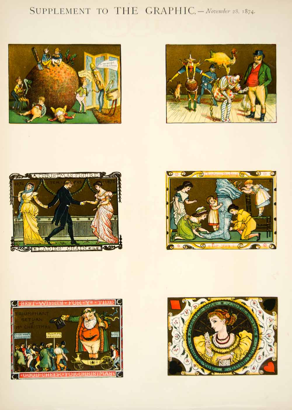 1874 Wood Engraving Art Christmas New Years Eve Holiday Xmas Victorian ...