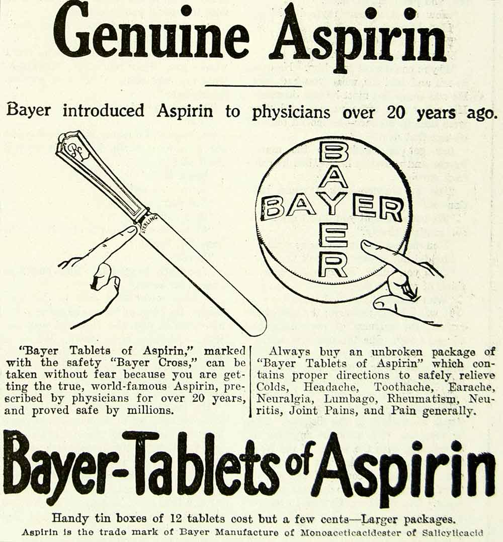 1920 Ad Vintage Bayer Aspirin Tablet Pill Pain Remedy Relief Medicine ...