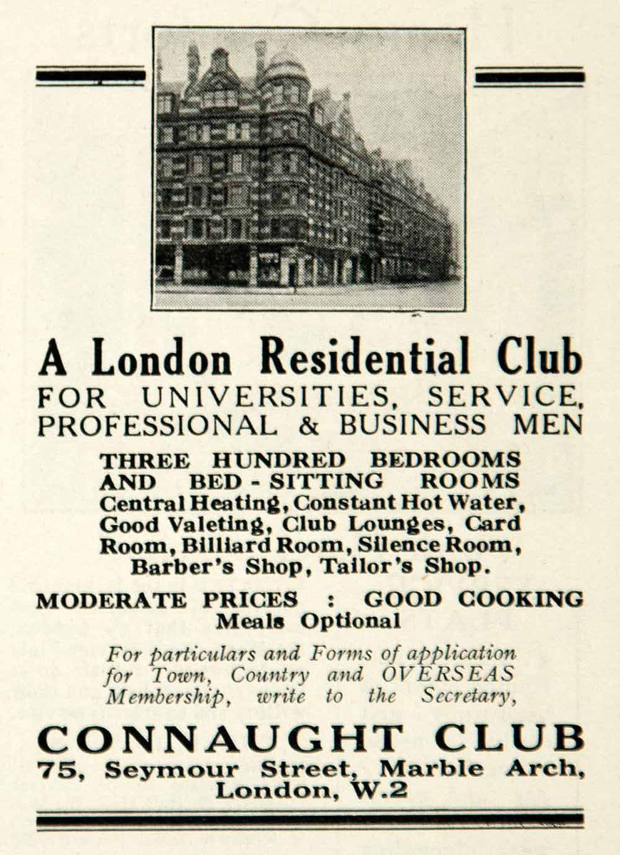 1926 Ad Connaught Club London Residential Club 75 Seymour Street Marbl ...