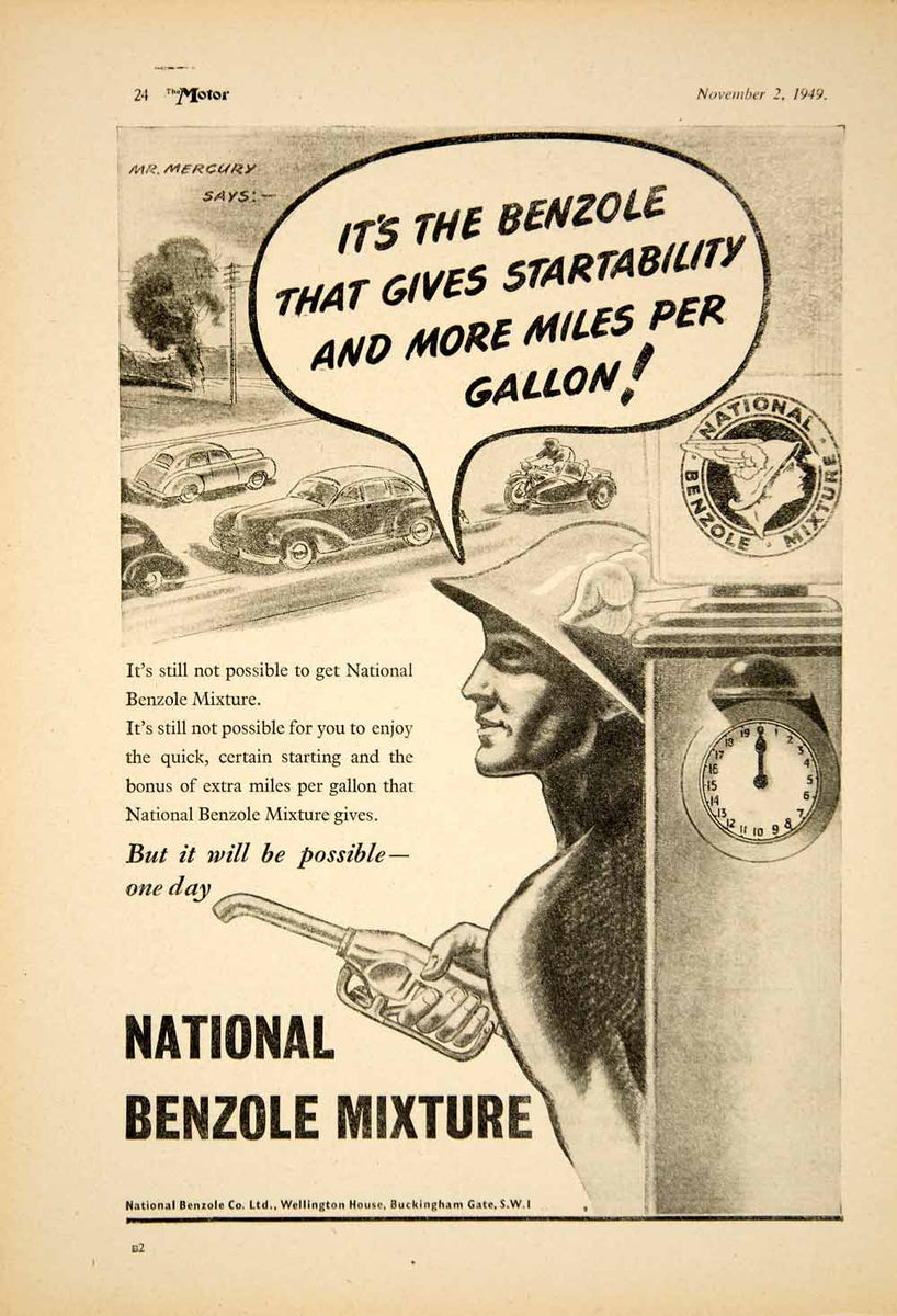 1949 Ad National Benzole Mixture Fuel Petroleum Gas Station Mr Mercury ...