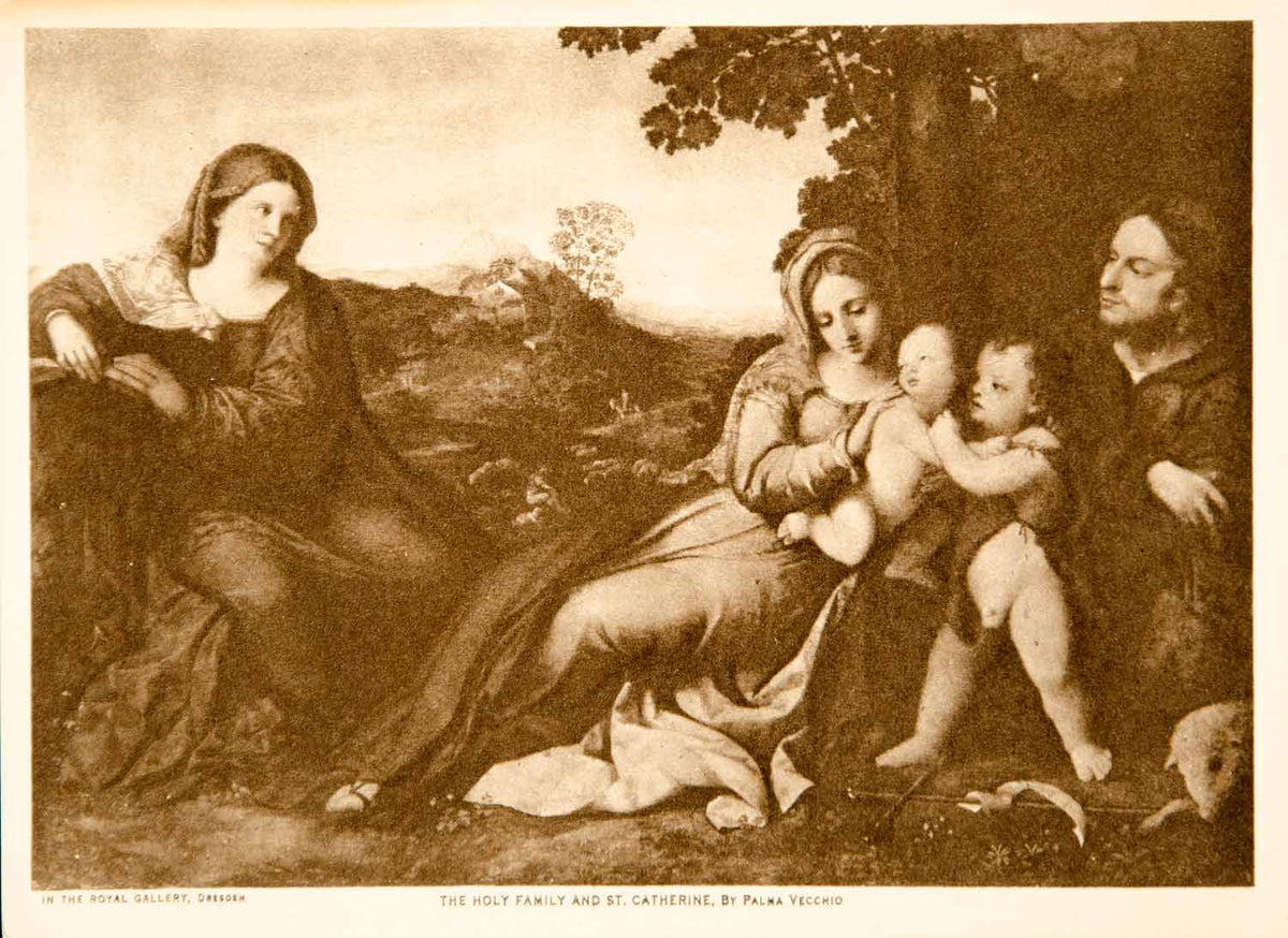 1917 Photogravure Palma Vecchio Holy Family St. Catherine Renaissance ...