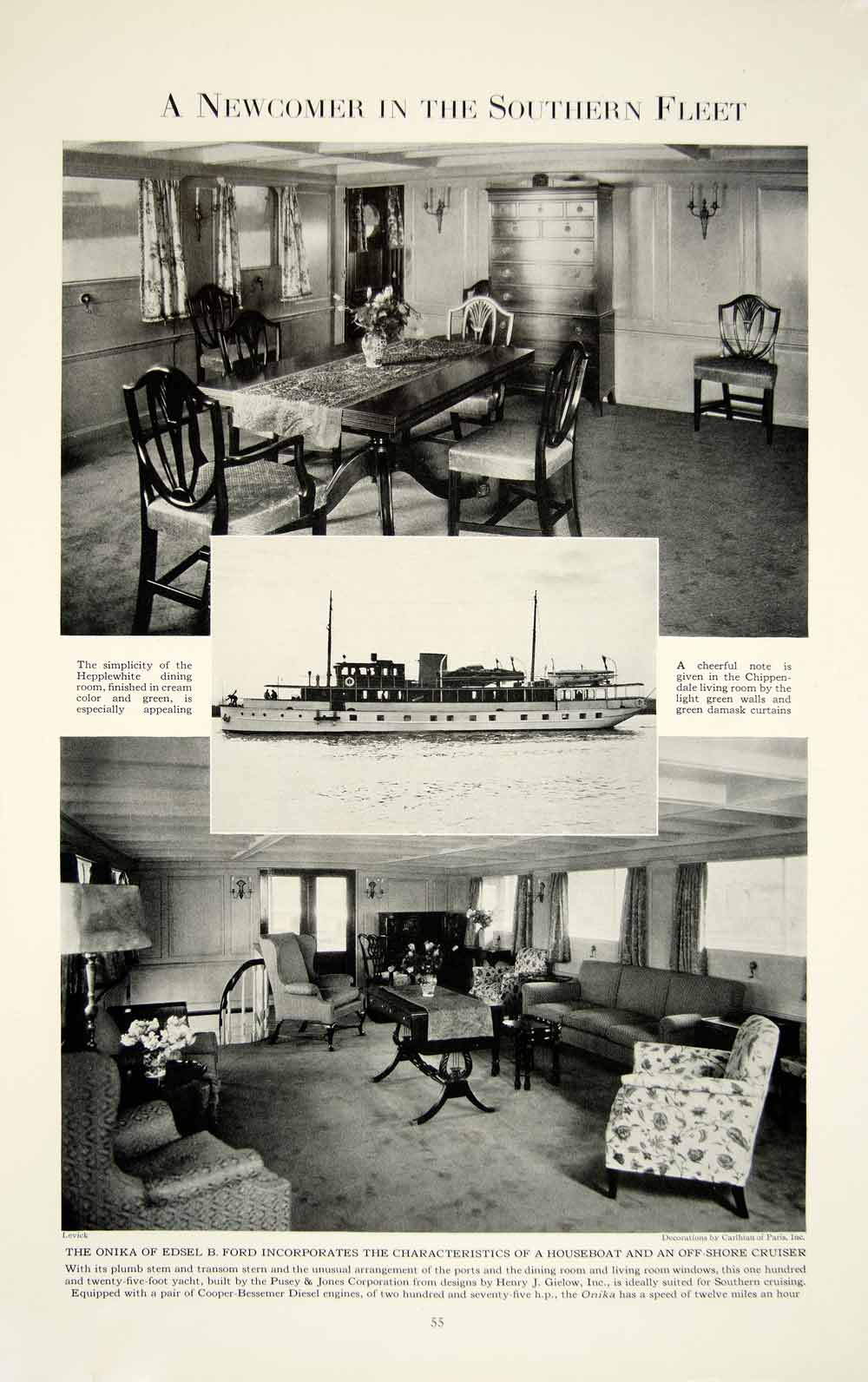 1931 Print SS Onika Edsel Ford Houseboat Cruise Ship Interior Decor Pu ...