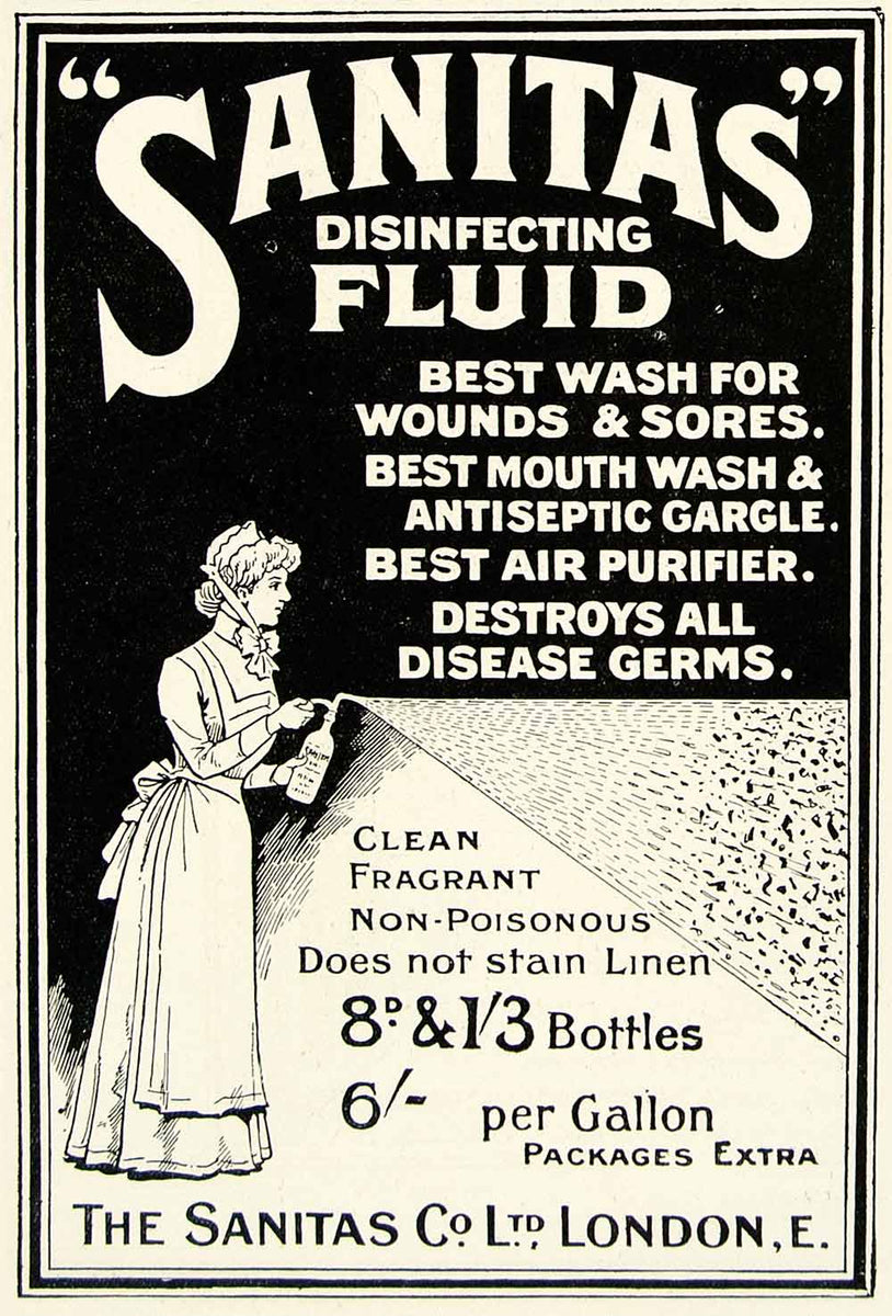 1918 Ad Sanitas Disinfecting Fluid London Wash Antiseptic Disease Firs ...