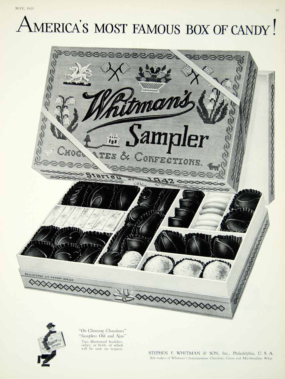 1925 Ad Vintage Whitman's Sampler Chocolates Candy Box Stephen F Whitm ...