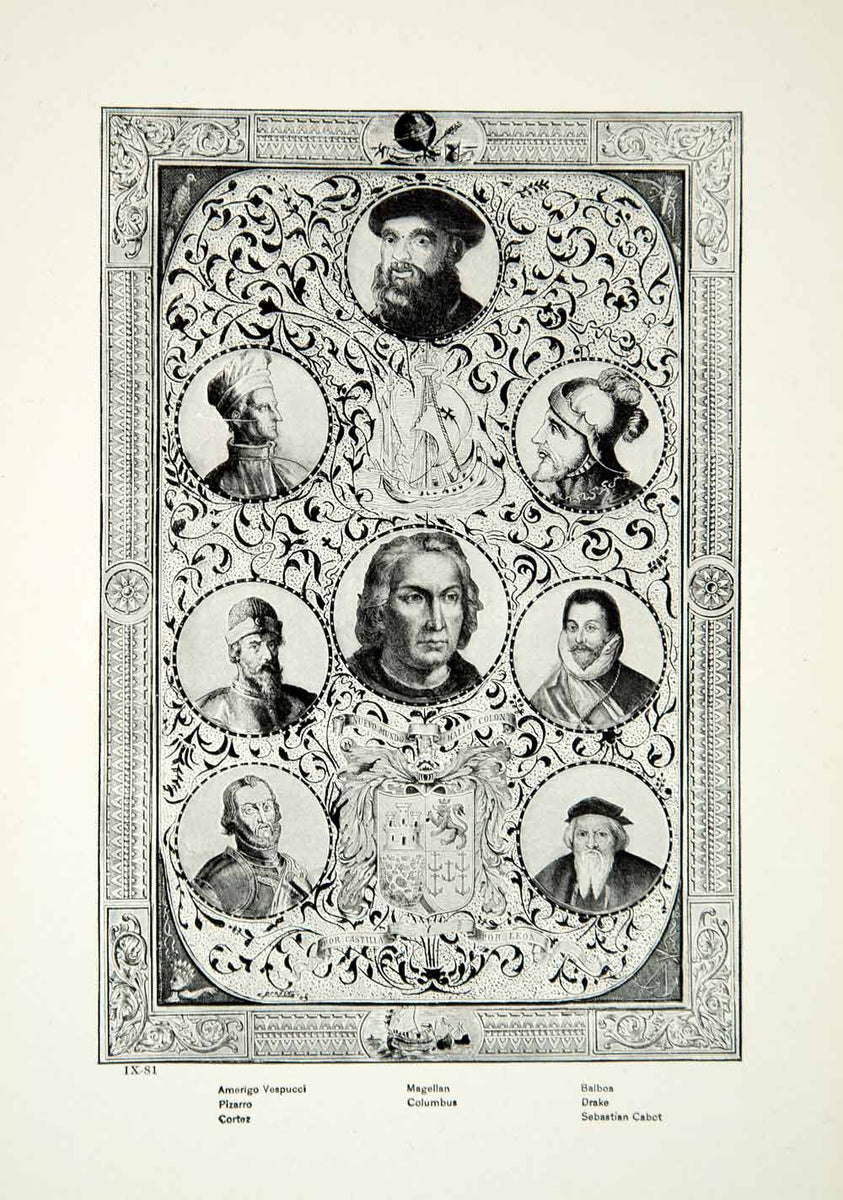 1921 Print South America European Explorers Portrait Christopher Colum ...